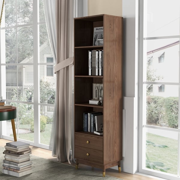 Ultic Modern & Minimalist Book Shelf with 3 Shelves & 2 Drawers in ...