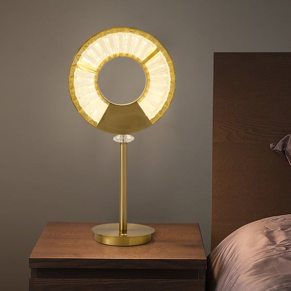 Crystal LED Circle Table Lamp Plug in Desk Lamps Ring Shape in Gold for ...