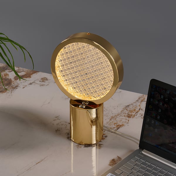 Gold Round Table Lamp Built-in LED Glass Modern Portable Desk Lamp for ...