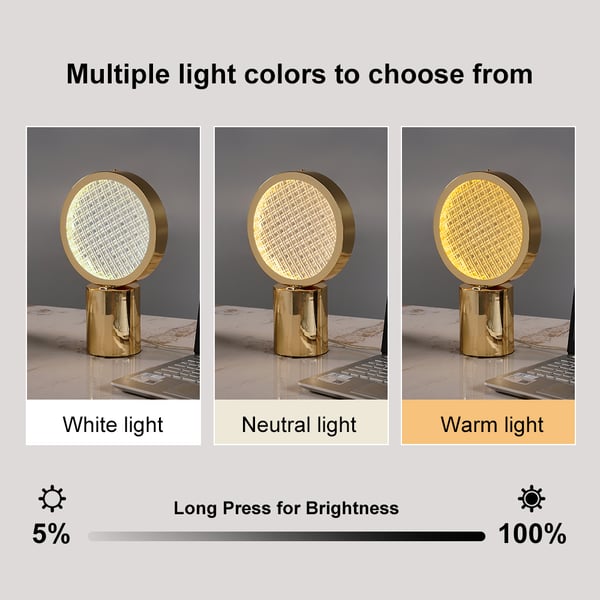 Gold Round Table Lamp Built-in LED Glass Modern Portable Desk Lamp for ...