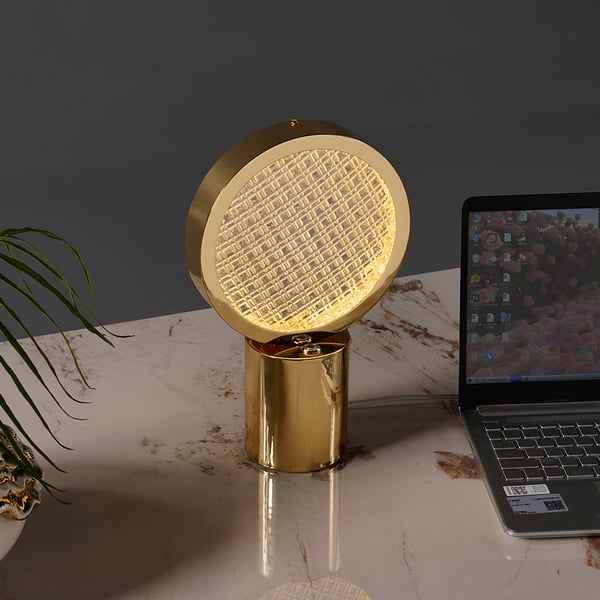Gold Round Table Lamp Built-in LED Glass Modern Portable Desk Lamp for ...