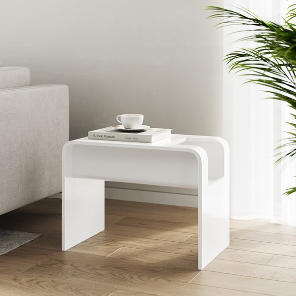 Oak Wood C-Style End Table with Magazine Rack Organizer C Side Table in ...