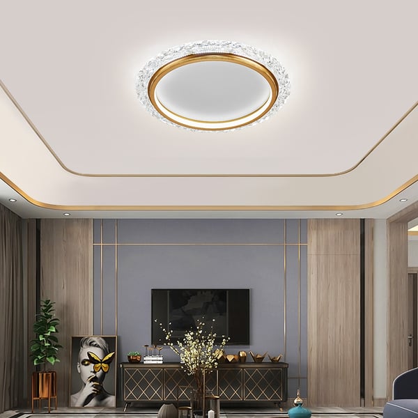 Glam Crystal Flush Mount LED Round Ceiling Light in Gold for Living ...