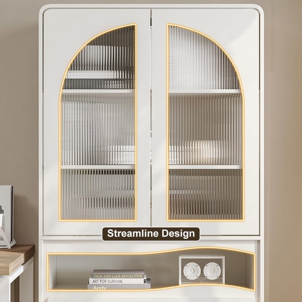 74.8" Modern Modular Bookcase with 4 Doors and 1 Drawer White Wooden ...