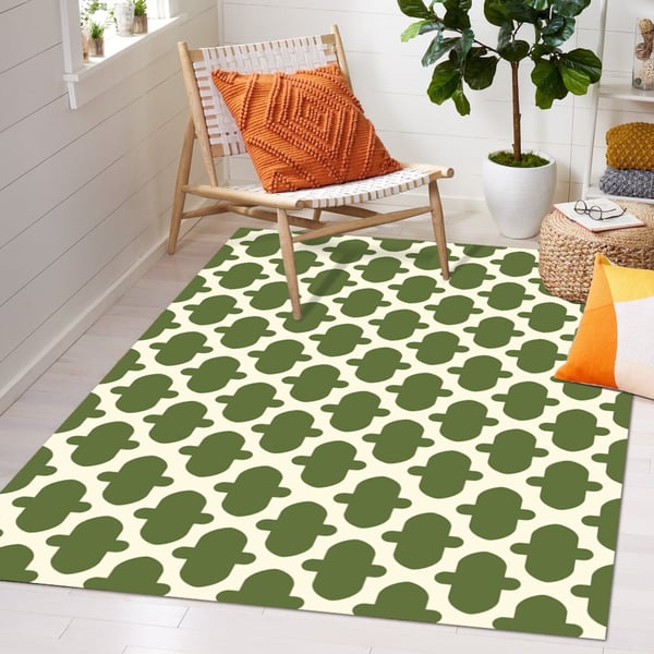 900mm x 1500mm Modern Green Rug with Geometric Pattern Living Room ...