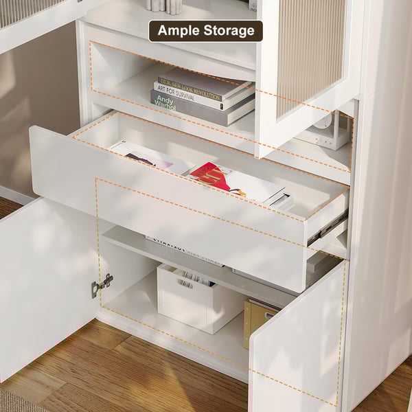 74.8" Modern Modular Bookcase with 4 Doors and 1 Drawer White Wooden ...