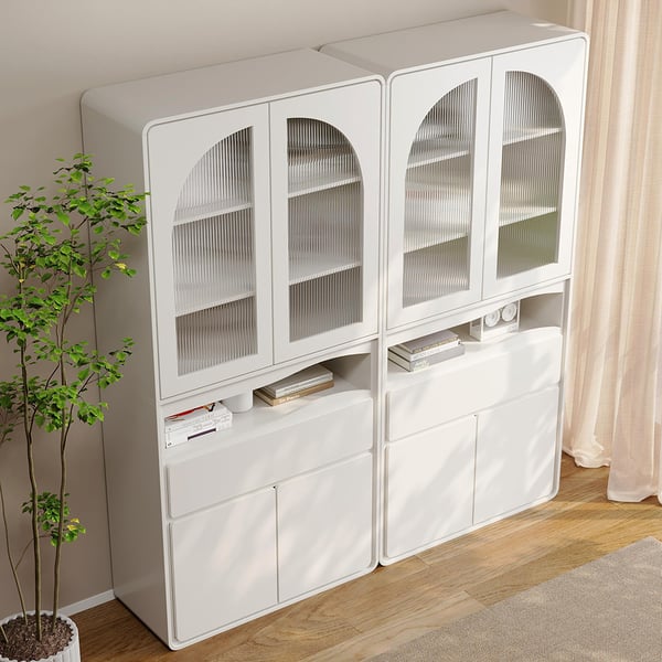 74.8" Modern Modular Bookcase with 4 Doors and 1 Drawer White Wooden ...
