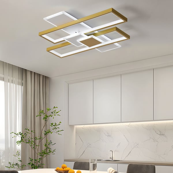 LED Modern Rectangular Flush Mount Ceiling Light in Gold & White with ...