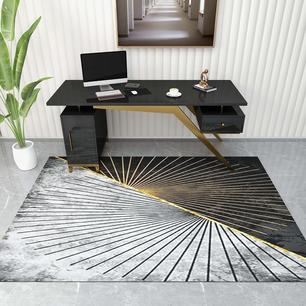 Modern Abstract Gray and Gold Rug Polyester Rectangle 5' x 7' Living ...