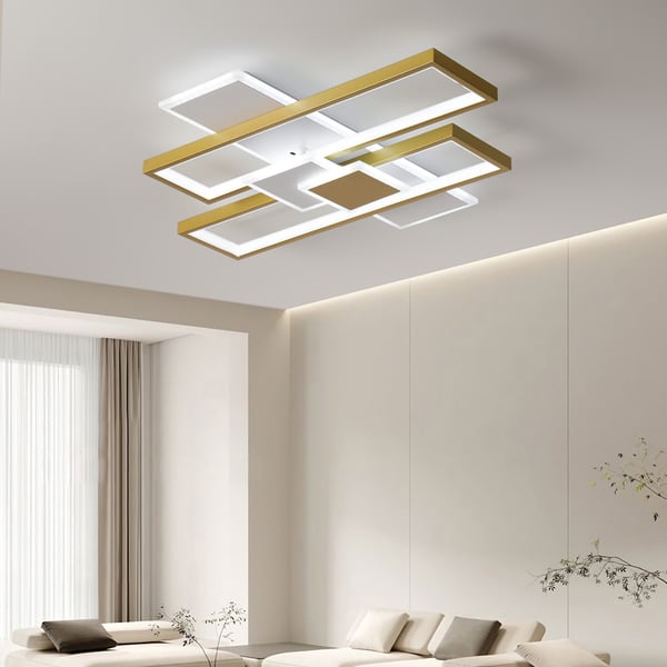 LED Modern Rectangular Flush Mount Ceiling Light in Gold & White with ...