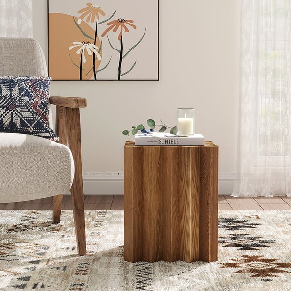 12.6" Modern Geometric Wood Side Table Natural End Table | Homary