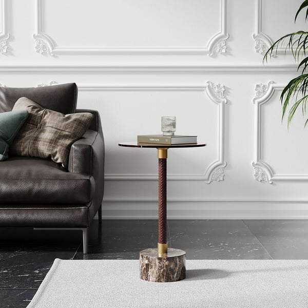 13.8"Dia Modern Glass and Marble Side Table Round End Table in Tea ...