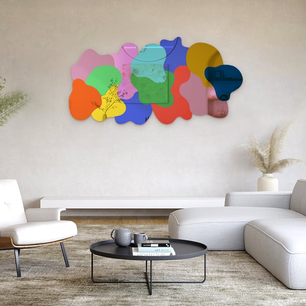 39.4" Mirrored Acrylic 3D Multicolor Wall Art Abstract Geometric Decor ...
