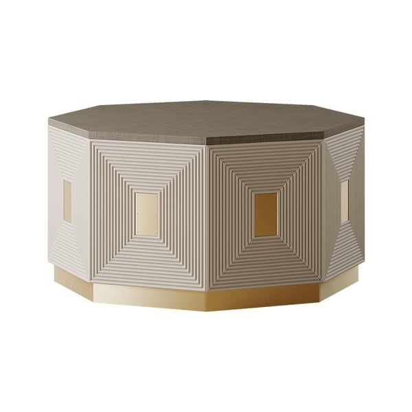 Mid Century Modern Block Coffee Table in Light Gray & Champagne with ...