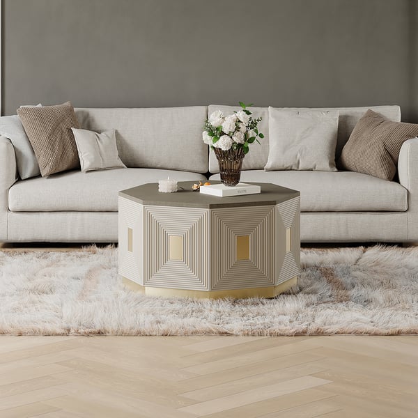 Mid Century Modern Block Coffee Table in Light Gray & Champagne with ...