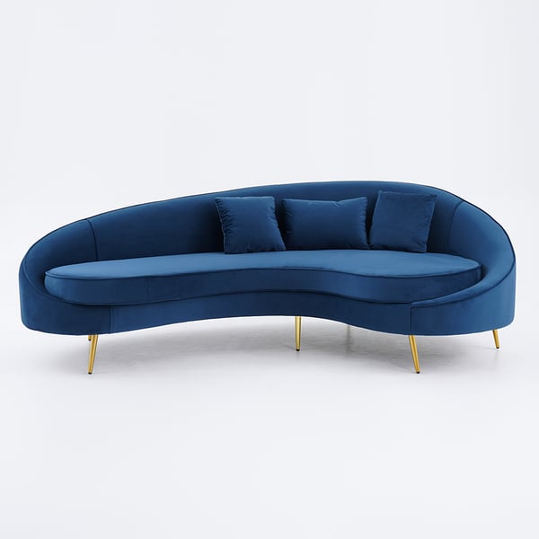 Free Shipping on Modern 95" Blue Velvet Curved 3 Seaters Sofa for ...