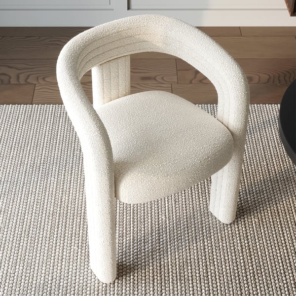 White Boucle Dining Room Chair Set of 2 Modern Channel Back C-Shaped ...