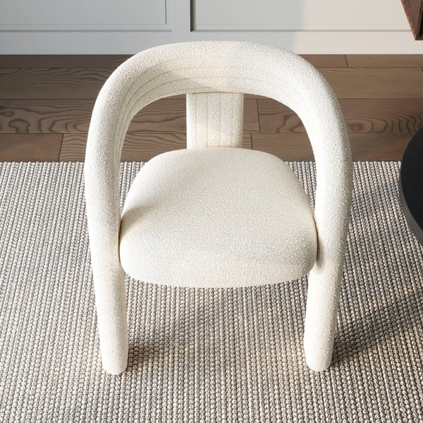 White Boucle Dining Room Chair Set of 2 Modern Channel Back C-Shaped ...
