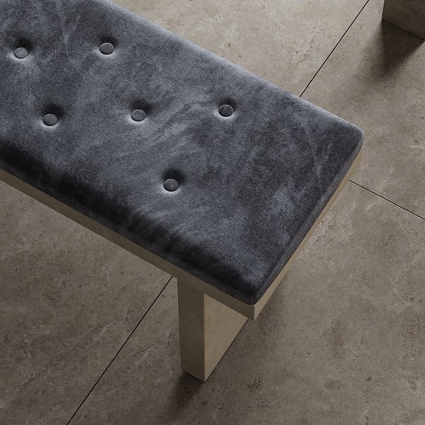 Upoak 59" Gray Dining Bench Farmhouse Tufted Velvet Upholstery Bench ...