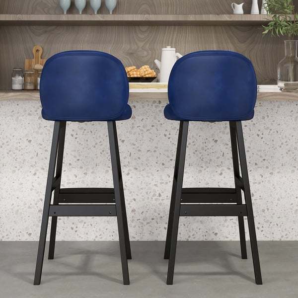 Blue Counter Height Bar Stools Set of 2 PU Leather Rustic Tufted ...