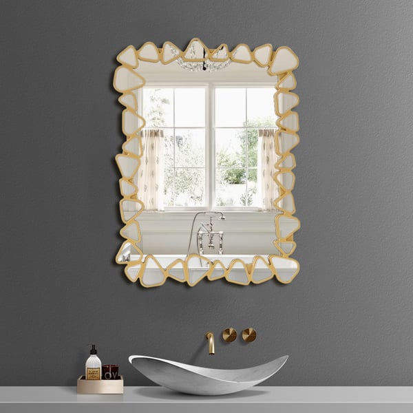 800 x 600mm Modern Large Gold Rectangle Irregular Pebble Wall Mirror ...