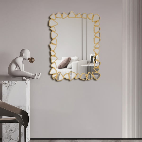 800 x 600mm Modern Large Gold Rectangle Irregular Pebble Wall Mirror ...