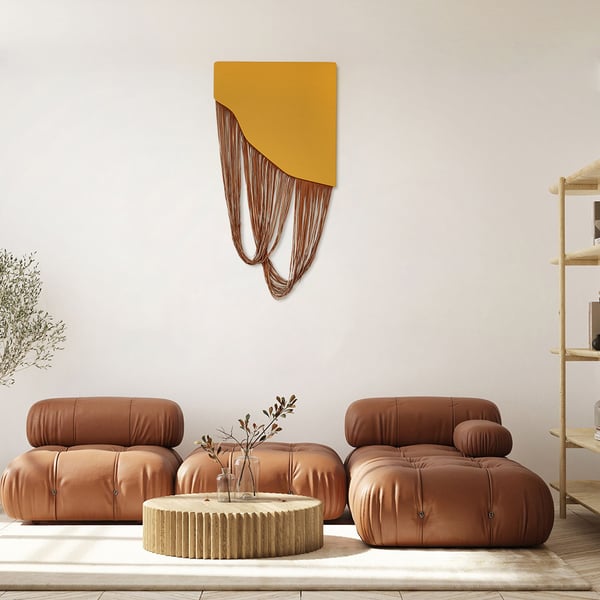 3D Modern Yellow Geometric Abstract Wood & PU Leather Wall Decor Art ...