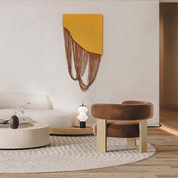 3D Modern Yellow Geometric Abstract Wood & PU Leather Wall Decor Art ...