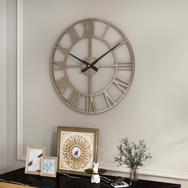 23" Large Round Silver Roman Numeral Silent Wall Clock Modern Acrylic ...