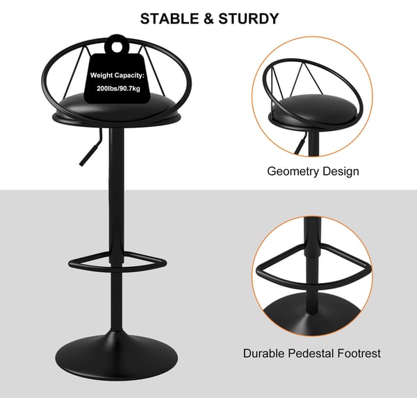 Free Shipping on Modern Upholstered Adjustable Height Swivel Black Bar ...