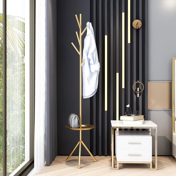 Clothing Rack Coat Stand with Table Modern Gold | Homary