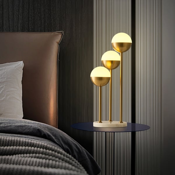 3-Light Globe LED Table Lamp Modern Desk Lamp in Gold with White Shade ...