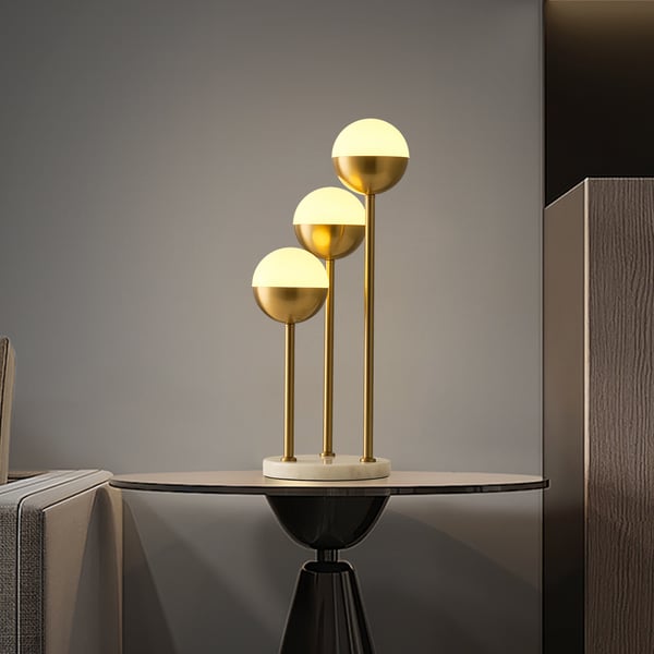 3-Light Globe LED Table Lamp Modern Desk Lamp in Gold with White Shade ...