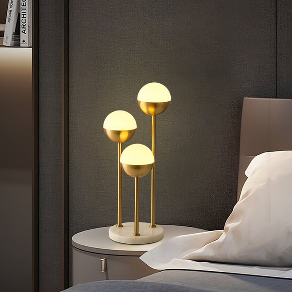 3-Light Globe LED Table Lamp Modern Desk Lamp in Gold with White Shade ...