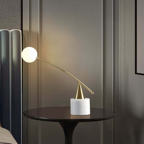 Globe LED Table Lamp Desk Lamp in Gold with White Glass Shade Marble ...