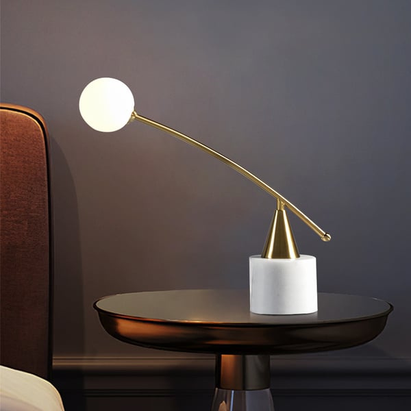 Globe LED Table Lamp Desk Lamp in Gold with White Glass Shade Marble ...