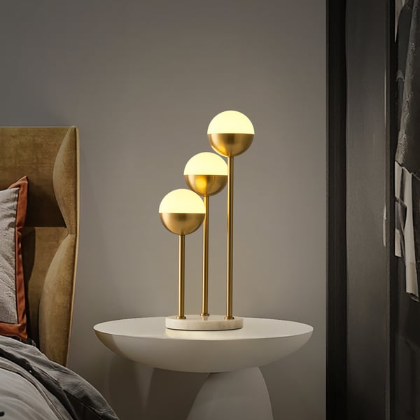 3-Light Globe LED Table Lamp Modern Desk Lamp in Gold with White Shade ...