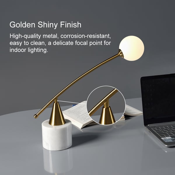 Globe LED Table Lamp Desk Lamp in Gold with White Glass Shade Marble ...