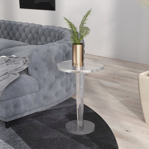 Round Acrylic End Table Modern Clear Side Table-Homary