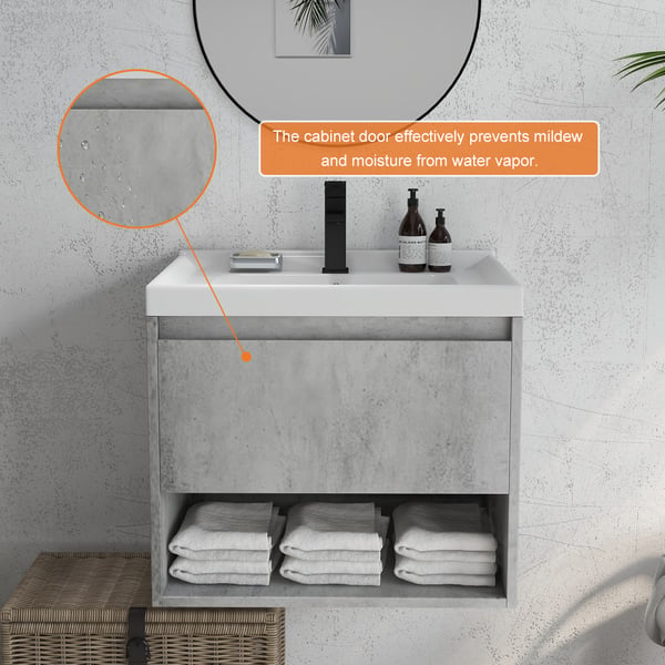 Free Shipping on Modern 620mm Grey Floating Bathroom Vanity with ...