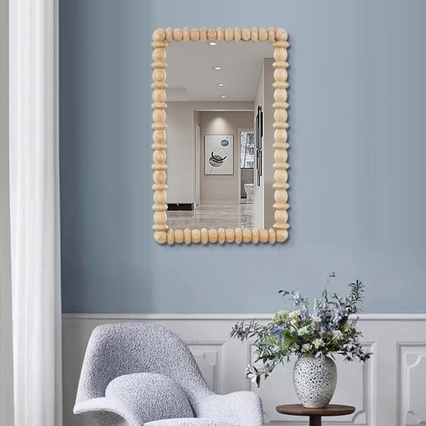 Espejo de pared con cuentas de madera rectangulares grandes, estilo ...