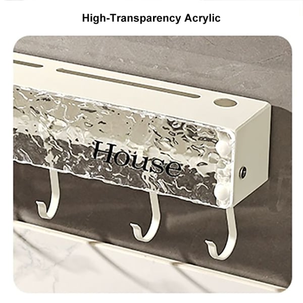 Acrylic Wall Mounted Knife Holder Storage Rack with 6 Hooks in White-Homary