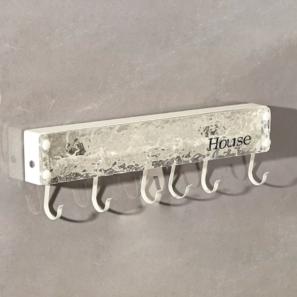 Acrylic Wall Mounted Knife Holder Storage Rack with 6 Hooks in White-Homary
