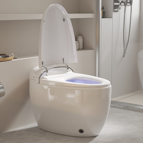 Toilette intelligente moderne en forme d'œuf blanche en une seule pièce ...