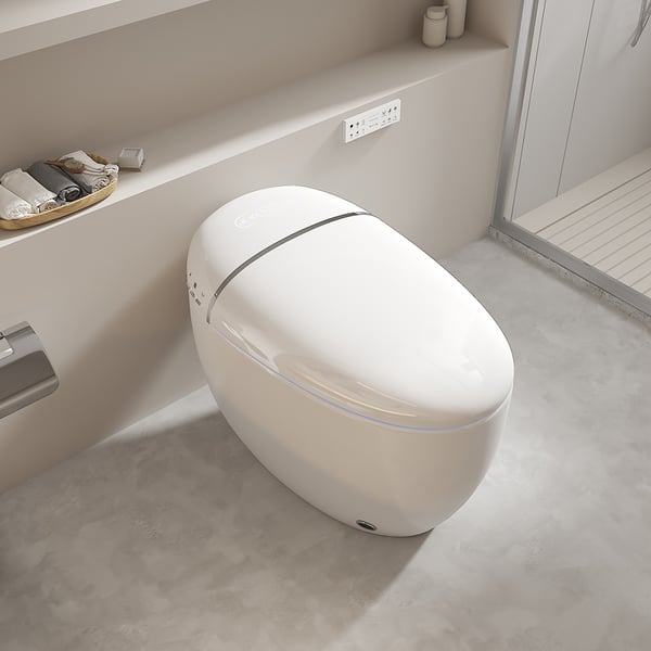 One-Piece Modern White Egg-Shaped Smart Toilet Automatic Flushing with ...