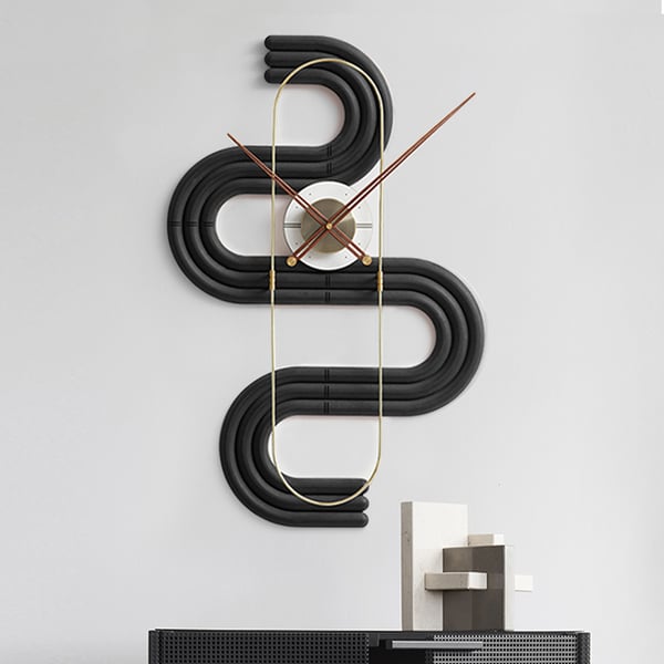 35" Large Black Abstract Curved Modern Unique Wall Clock Decor Art ...