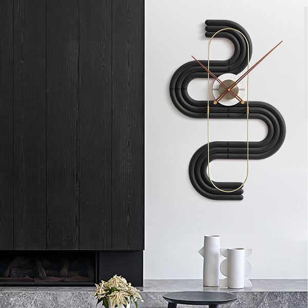 35" Large Black Abstract Curved Modern Unique Wall Clock Decor Art ...