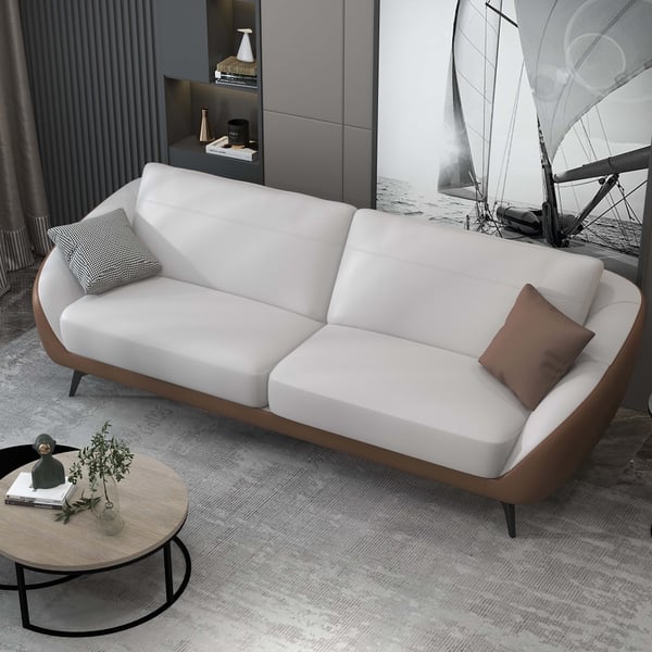 2000mm White Leath-Aire Sofa Upholstered Sofa 3-Seater Sofa Luxury Sofa ...