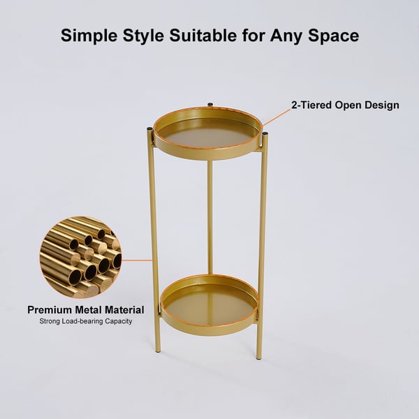 Free Shipping on Round Metal Plant Stand 2-Tiered Gold Plant Pot Stand ...