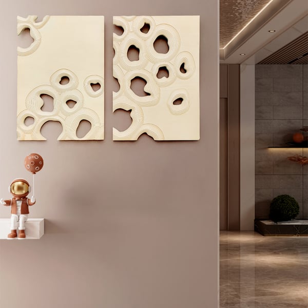 2 Pieces 3D Abstract Geometric Carved Wood Wall Art Sculpture Decor ...